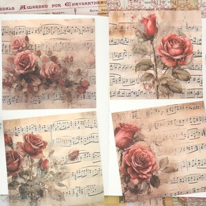 Rose Flower Music Printed Paper | 30pcs Flower Rose Music Collage ...
