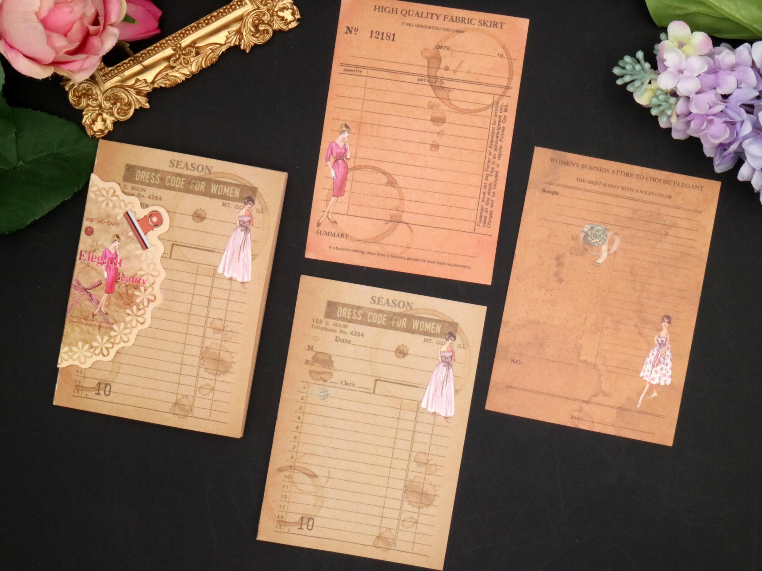 Vintage Fashion Lady Collage Receipt Booklet | Assorted Pattern Coffee ...