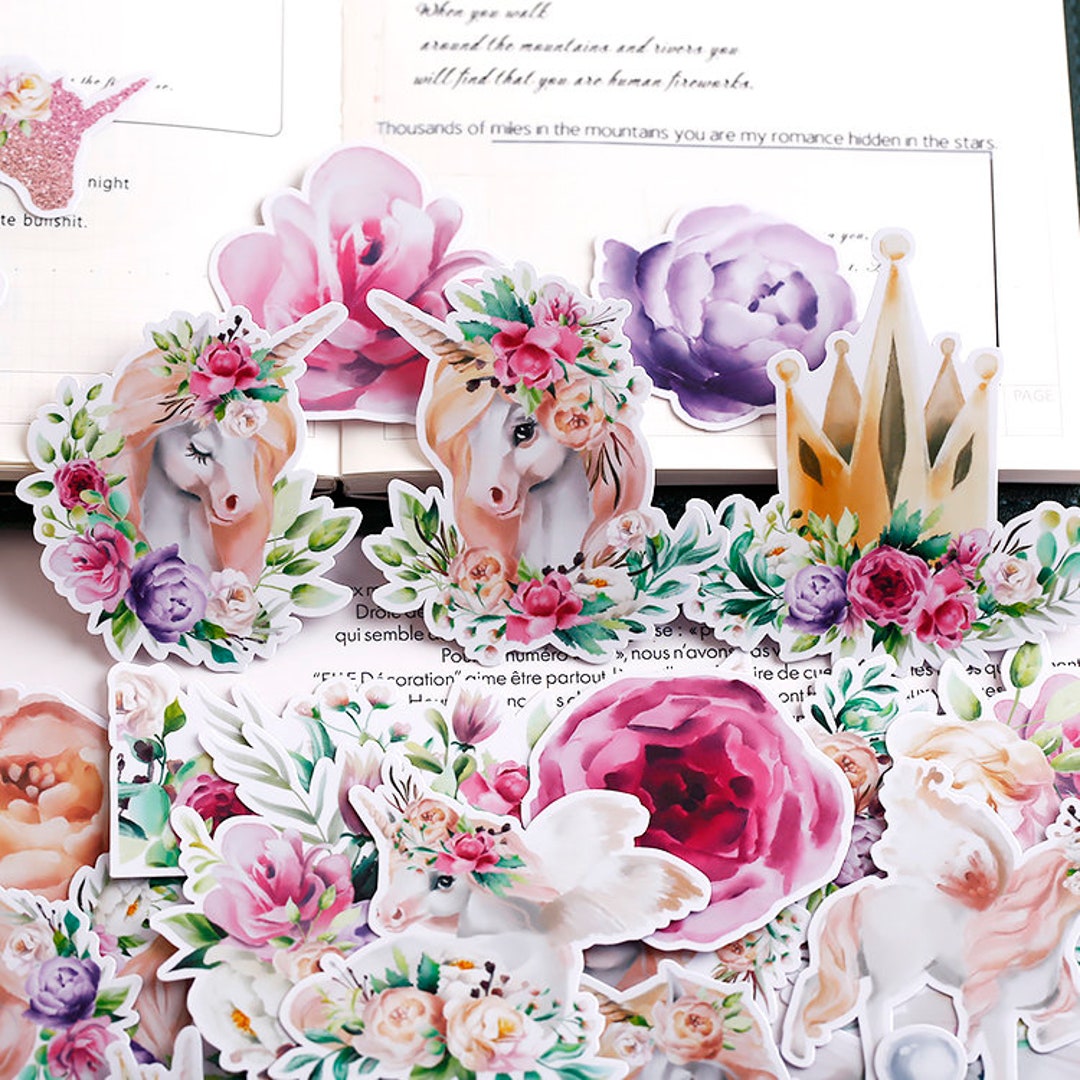 Cute Unicorn Sticker | Flower Wreath Flower Horn Horse Watercolor Cute ...