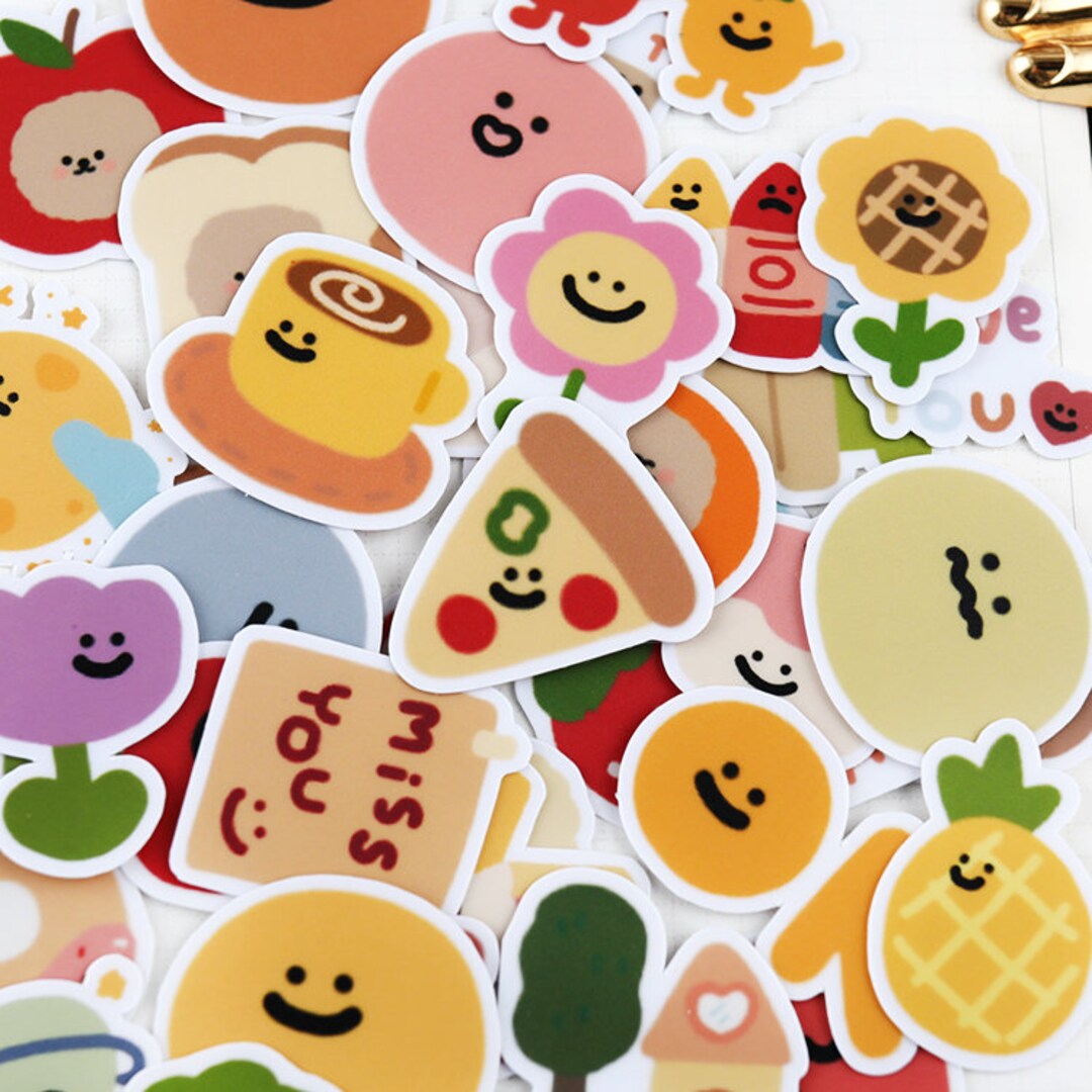 Cute Emoji Stickers | Cute Face Apple Sticker Pizza Fruit Beverage ...