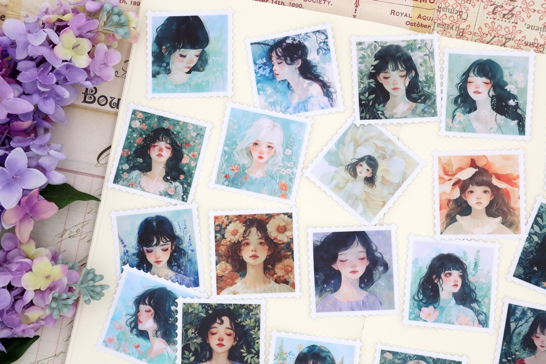 Cute Girl Floral Portrait Stickers | Beautiful Girls Portrait Themed ...