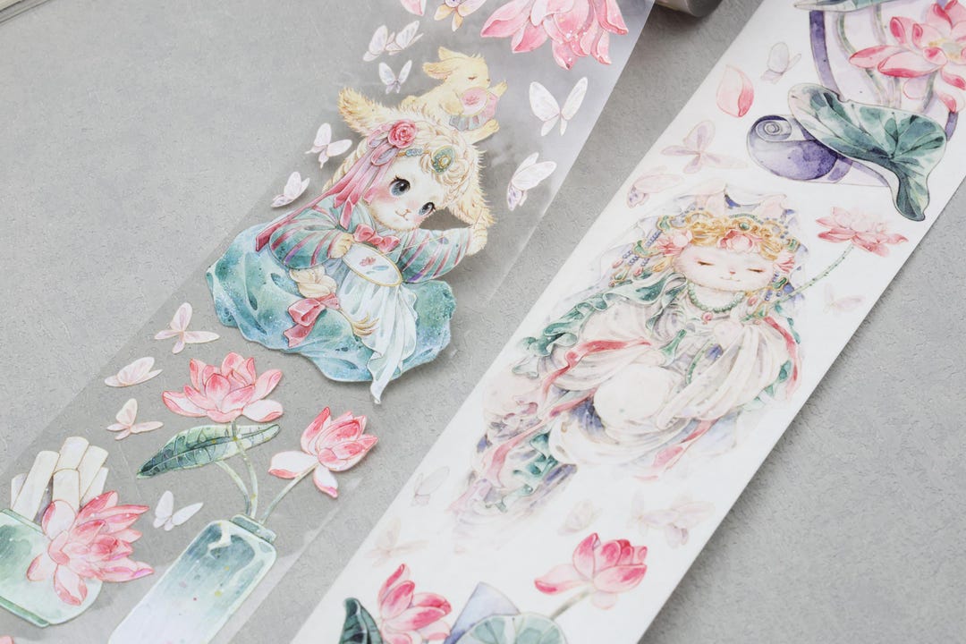 Cute Rabbit Lotus Flower Asian Style Washi PET Tape ｜floral Lotus ...