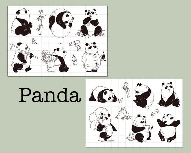Clear Stamp Set / Clear Stamps /Panda themed black&white | Etsy