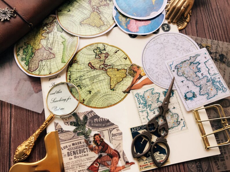 Vintage Map Themed Decorative Stickers Die Cut Stickers | Etsy