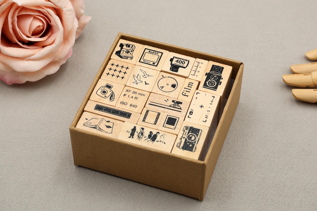 Wood Rubber Stamp Set | Photo Take a Picture Camera Record Camera Mood ...