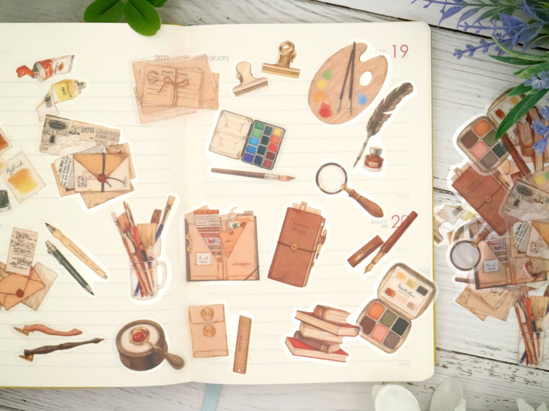 Stationery Stickers PET Stickers Pack /watercolor Pan Set Paint Brush ...