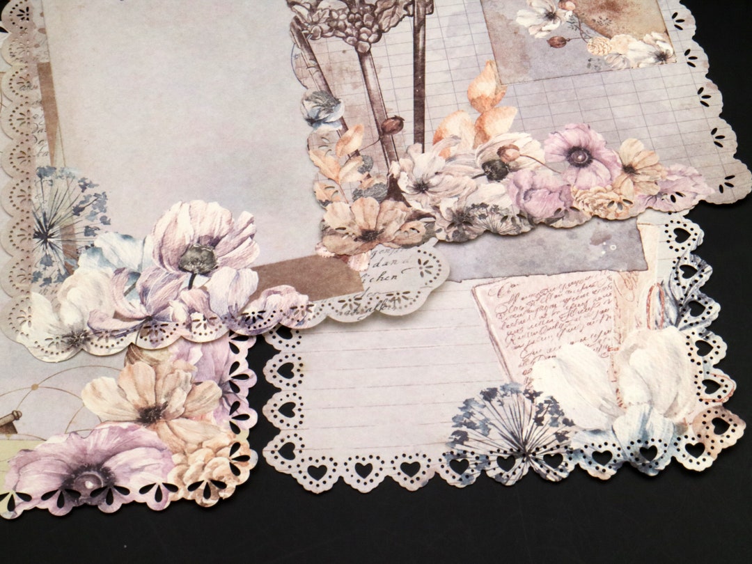 Lace Border Paper Collage Paper | Printed Paper Flower Design Floral ...