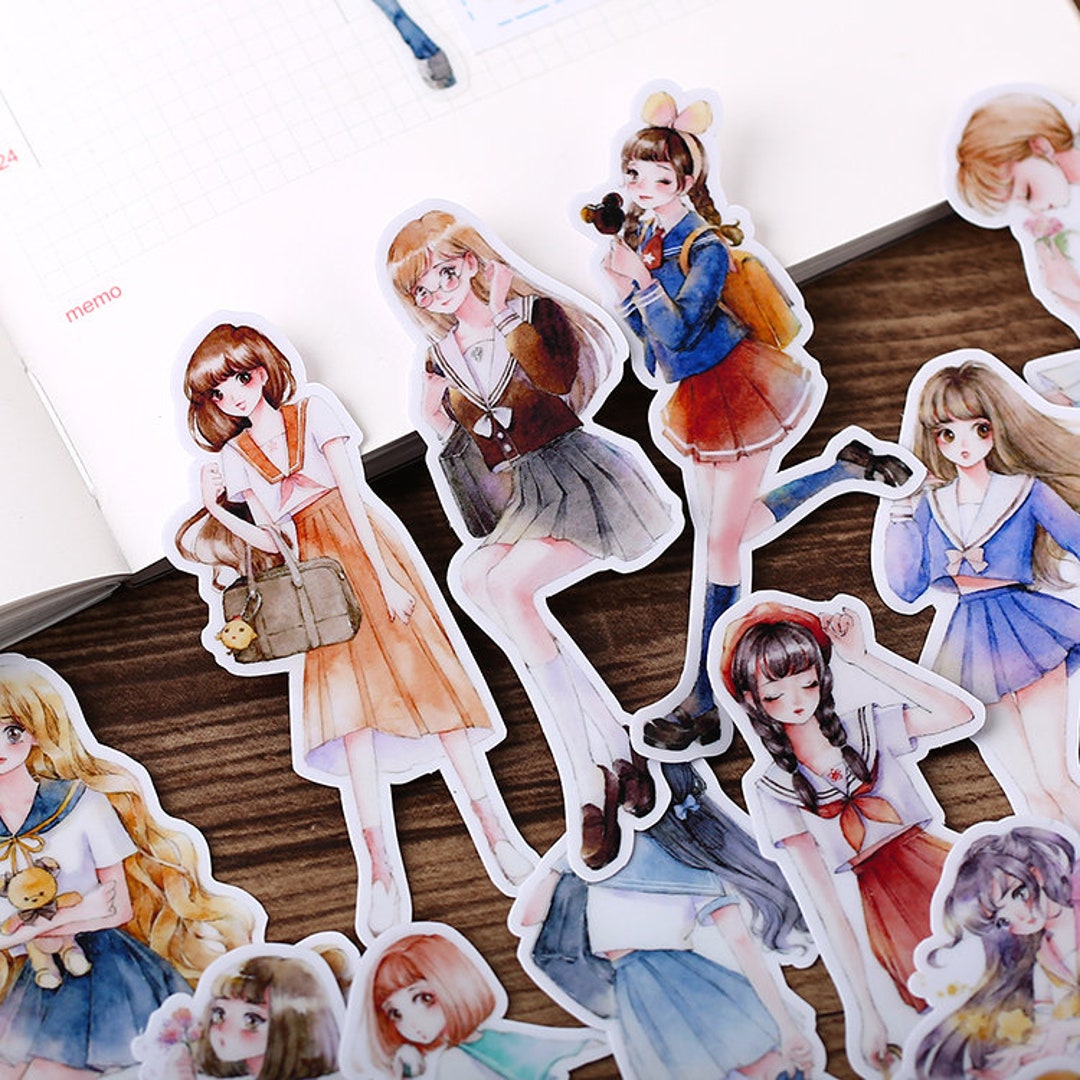 Comic Girl Stickers | Kawaii Girl Cute Girl Themed Stickers, Die Cut ...