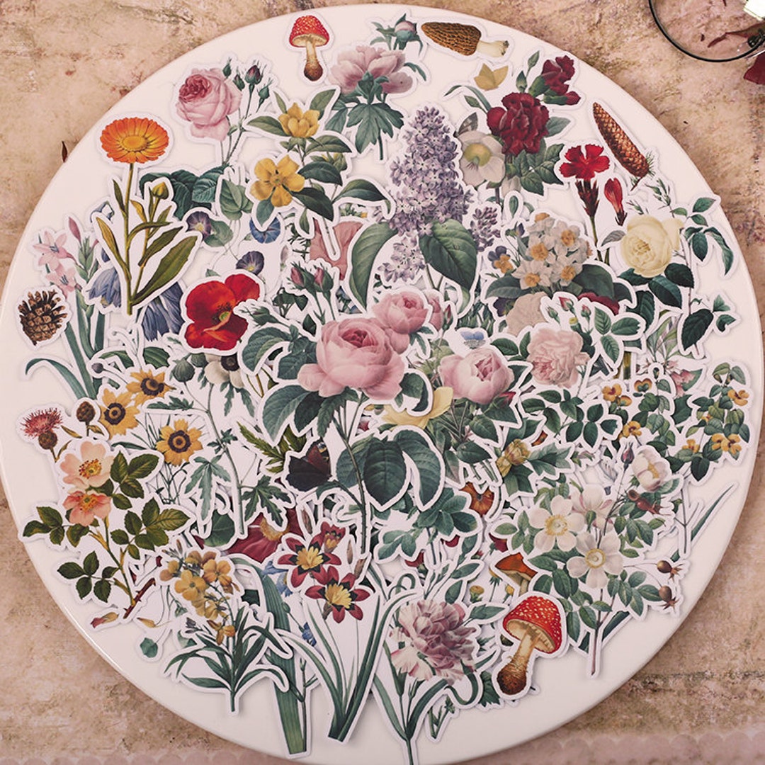 Vintage Floral Stickers | Flower Rose Floral Plants Themed Decorative ...