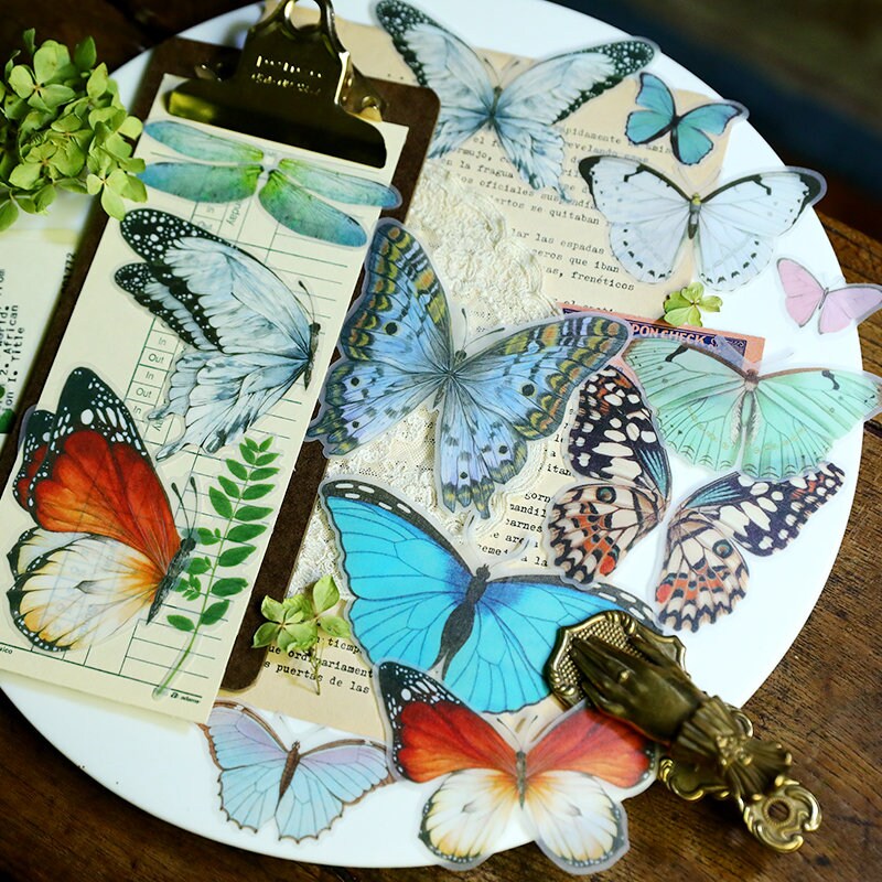 Butterfly Sticker 50pcs Large Butterfly Vellum Texture Stickers Die Cut ...