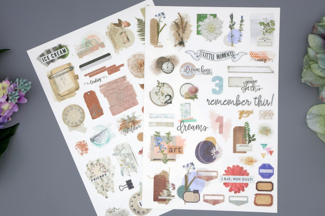 Rub-on Stickers | 2 Sheets Collage Design Plant Watercolor Rub on ...