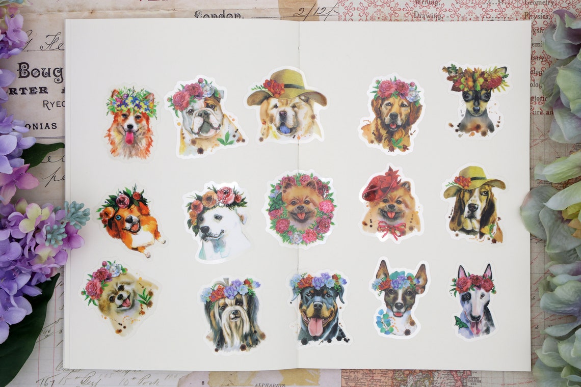 Cute Dog PET Stickers, Adorable Dog Breeds Themed Sticker Die Cut ...