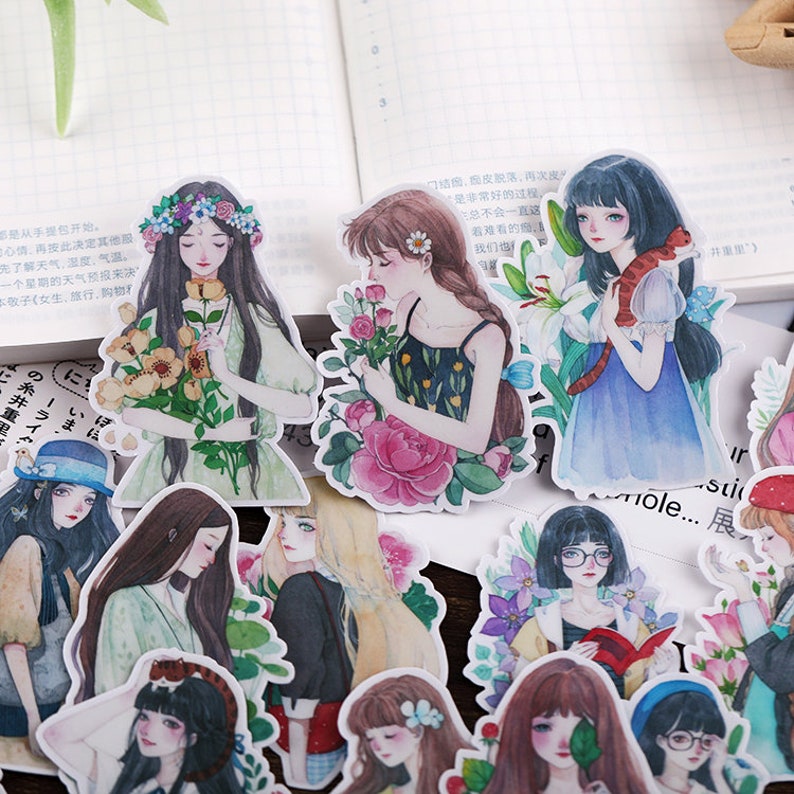Fashion Girl Stickers Watercolor Flower Floral Modern Girl - Etsy