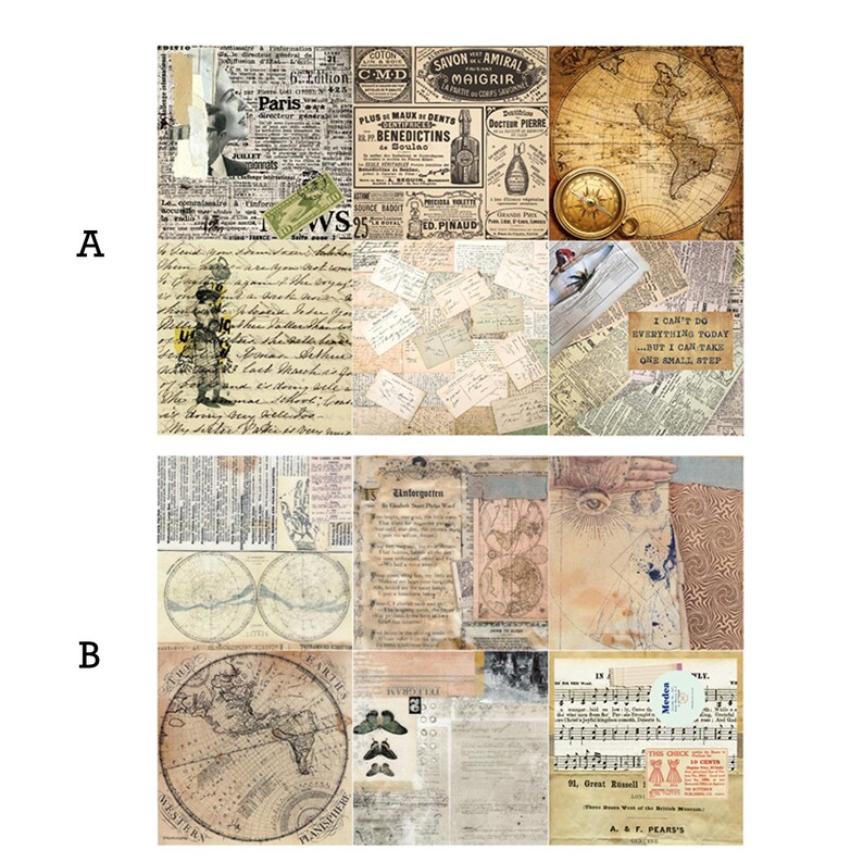 6pcs/pack Vintage Mixed Pattern Themed World Paper Vellum Stickers ...