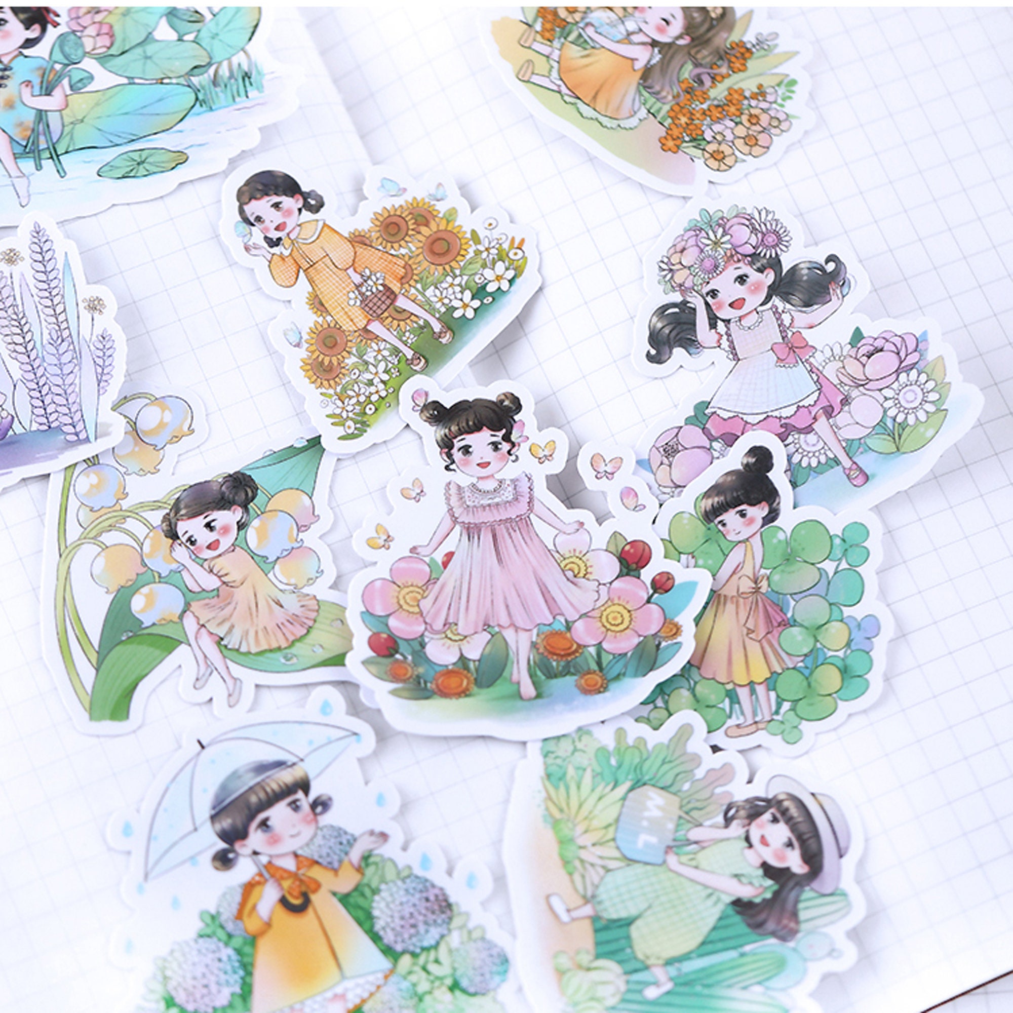 Floral Little Girl Stickers Cute Flower Fairies Girls Flower | Etsy