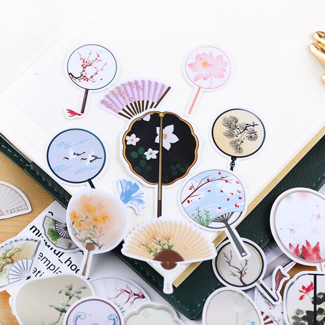 Chinese Fan Cartoon Ancient Stickers | Chinese Dynasty Folding Fan Hand ...