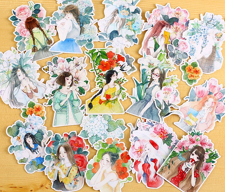 Floral Girl Stickers Modern Girls Flower Floral Themed | Etsy