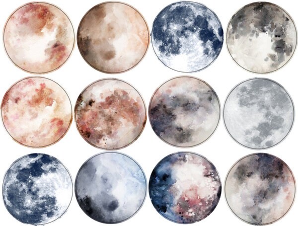 12pcs/pack Watercolor Moon Style Stickers Nature Galaxy Moon Die Cut ...