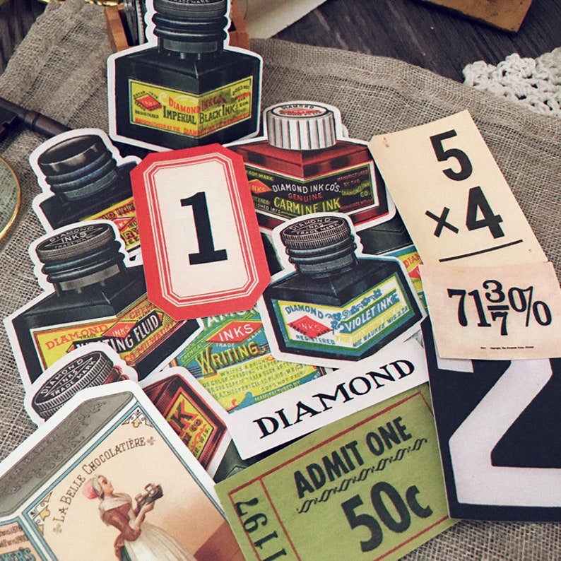Vintage ink sticker ink bottle collage label stickers junk | Etsy