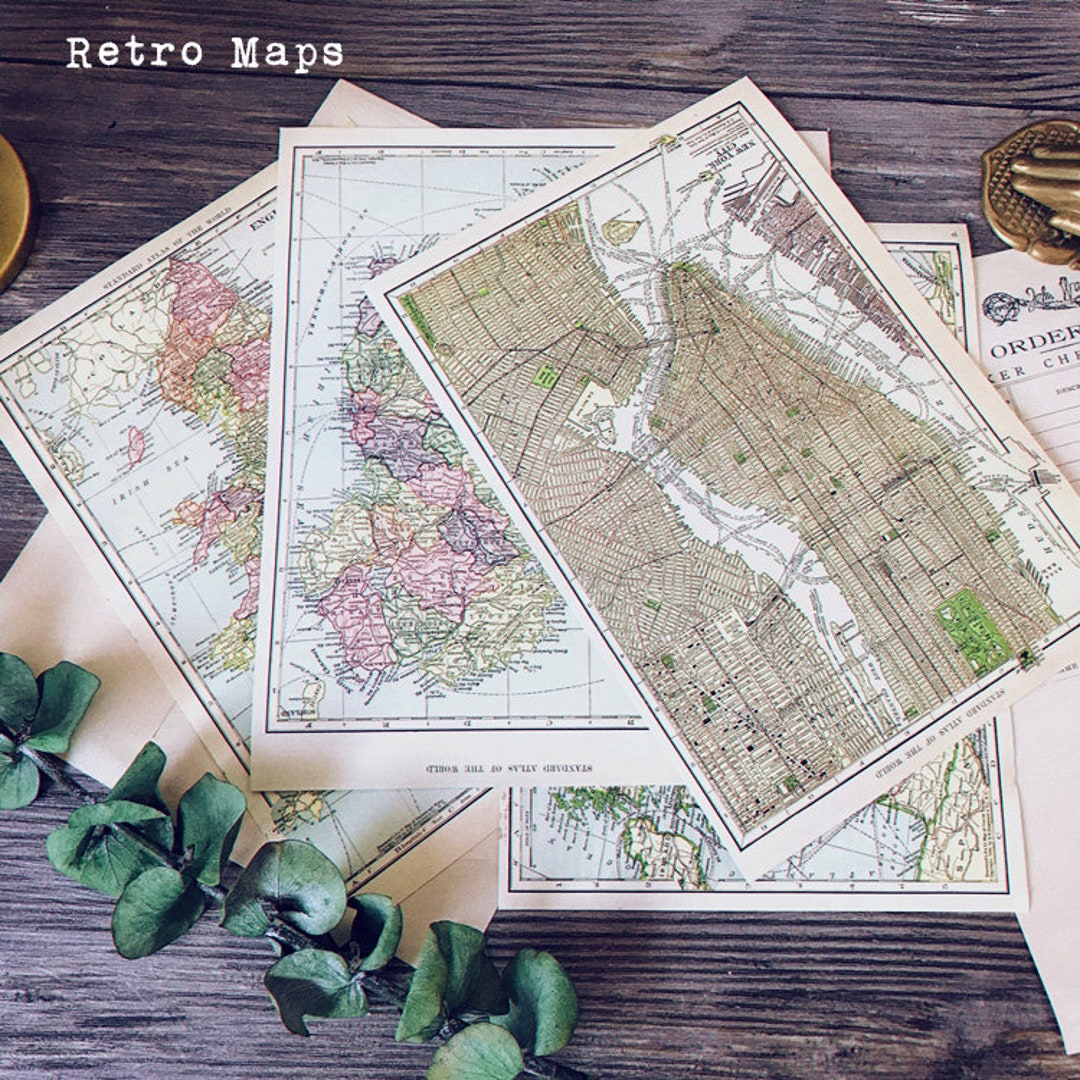 Retro Map Vintage Map Earth Geographical Scale Themed , Junk Journal ...