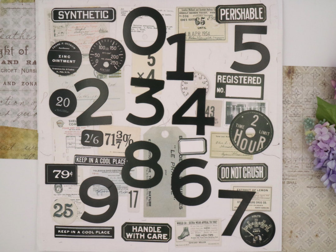 43pcs/pack Vintage Number Poster Themed Decorative White Matte Ephemera ...