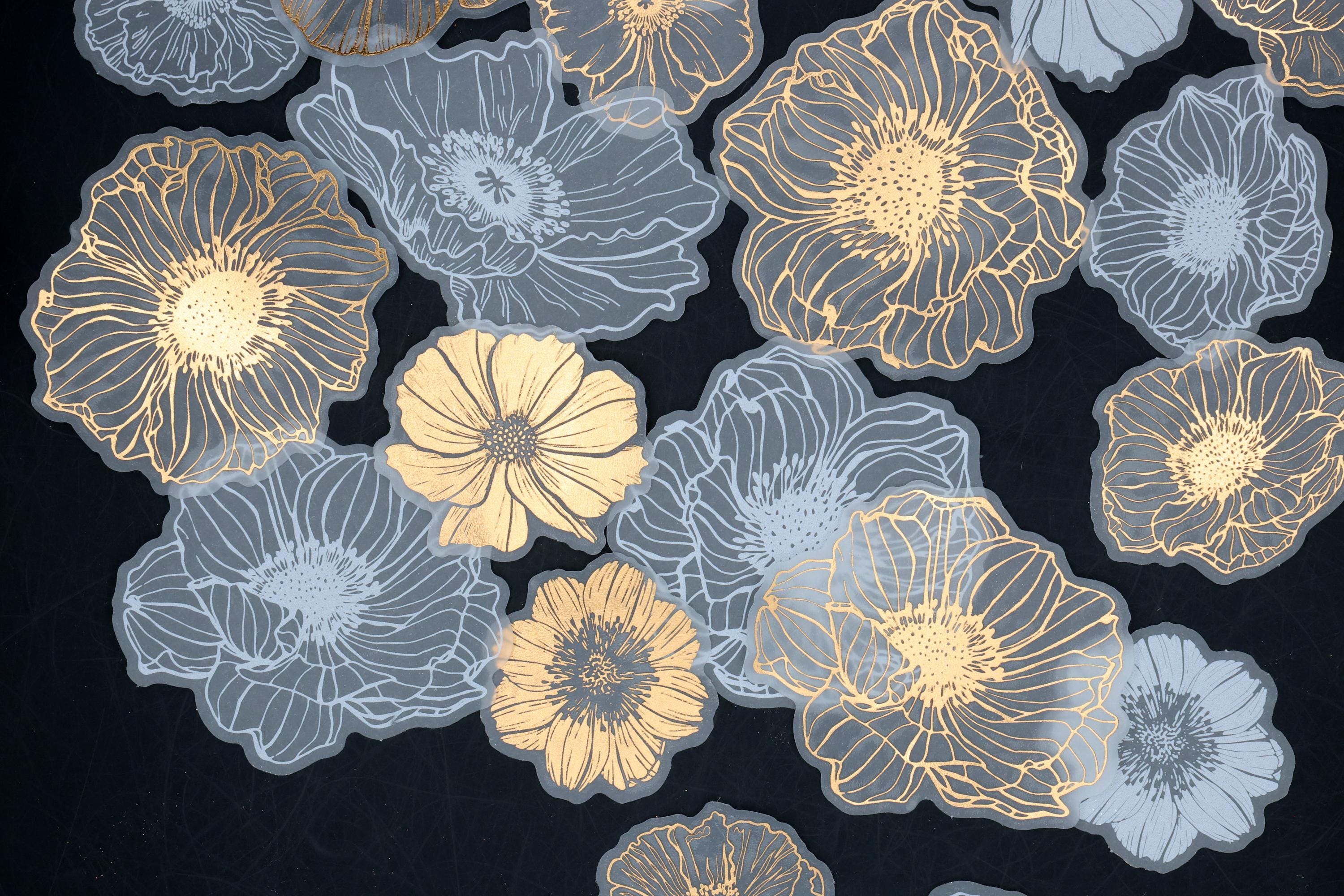 20pcs Flower Vellum Stickers | Gold Foil Flower Series Floral Botanical ...