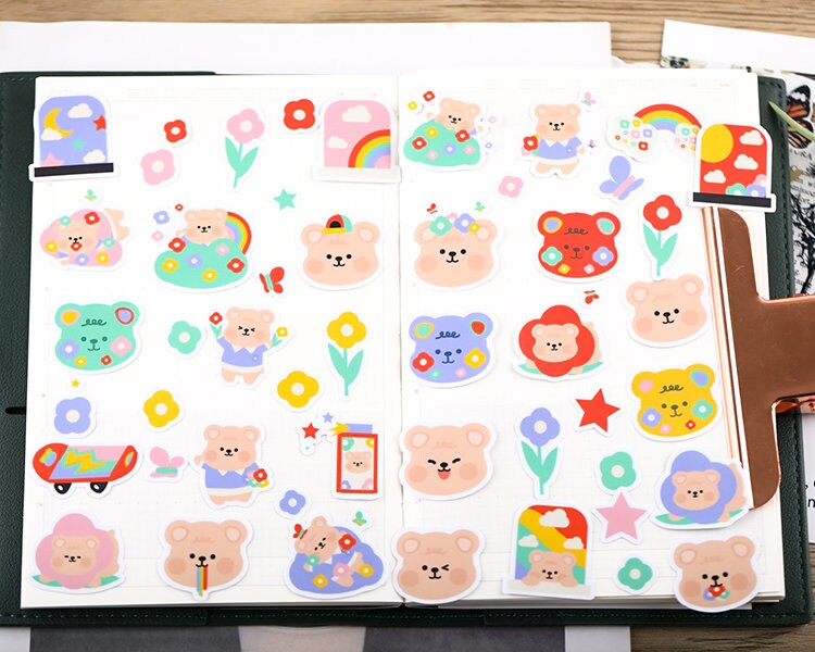 Happy Emoji Bear Stickers Cute Bear Expression Happy Life - Etsy