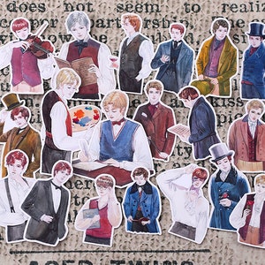 Vintage Gentleman Men Sticker, Old Town Handsome Boy Stickers Pack Die ...