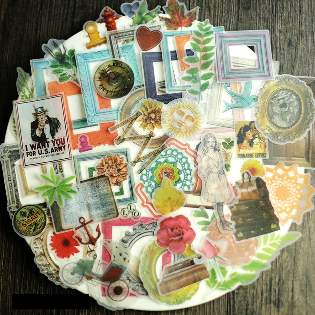 65pcs/pack Parchment Paper Texture Thin Stickers Pack~ Tn Vintage Style ...