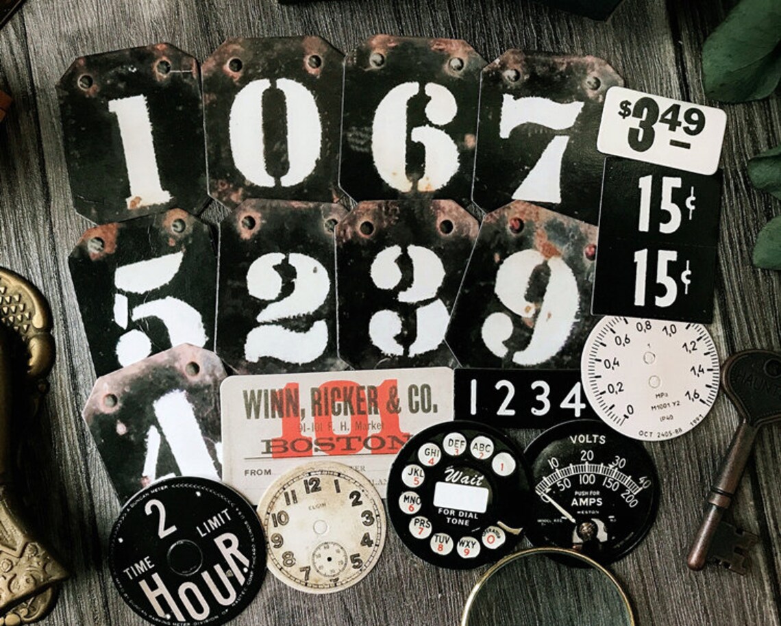 Vintage number clock dial number ephemera pack themed collage | Etsy