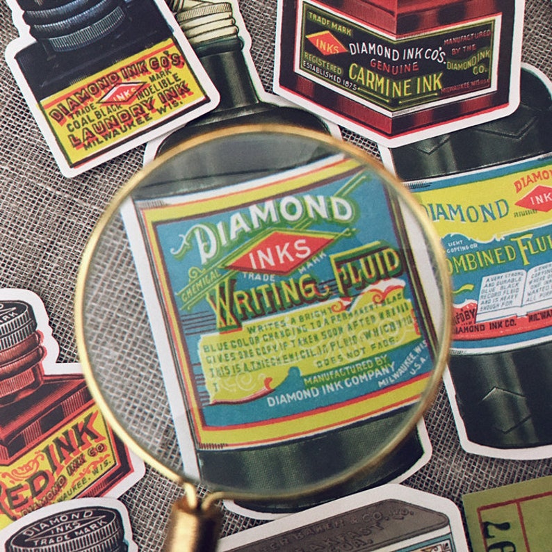 Vintage ink sticker ink bottle collage label stickers junk | Etsy