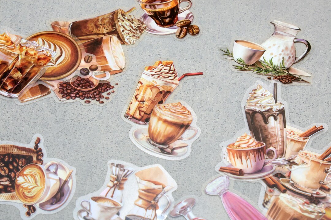 PET Coffee Afternoon Tea Stickers | Iced Coffee Drinks Cookies Coffee ...