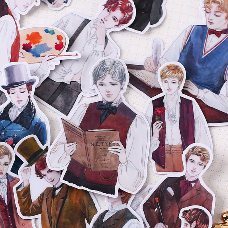Vintage Gentleman Men Sticker, Old Town Handsome Boy Stickers Pack Die ...