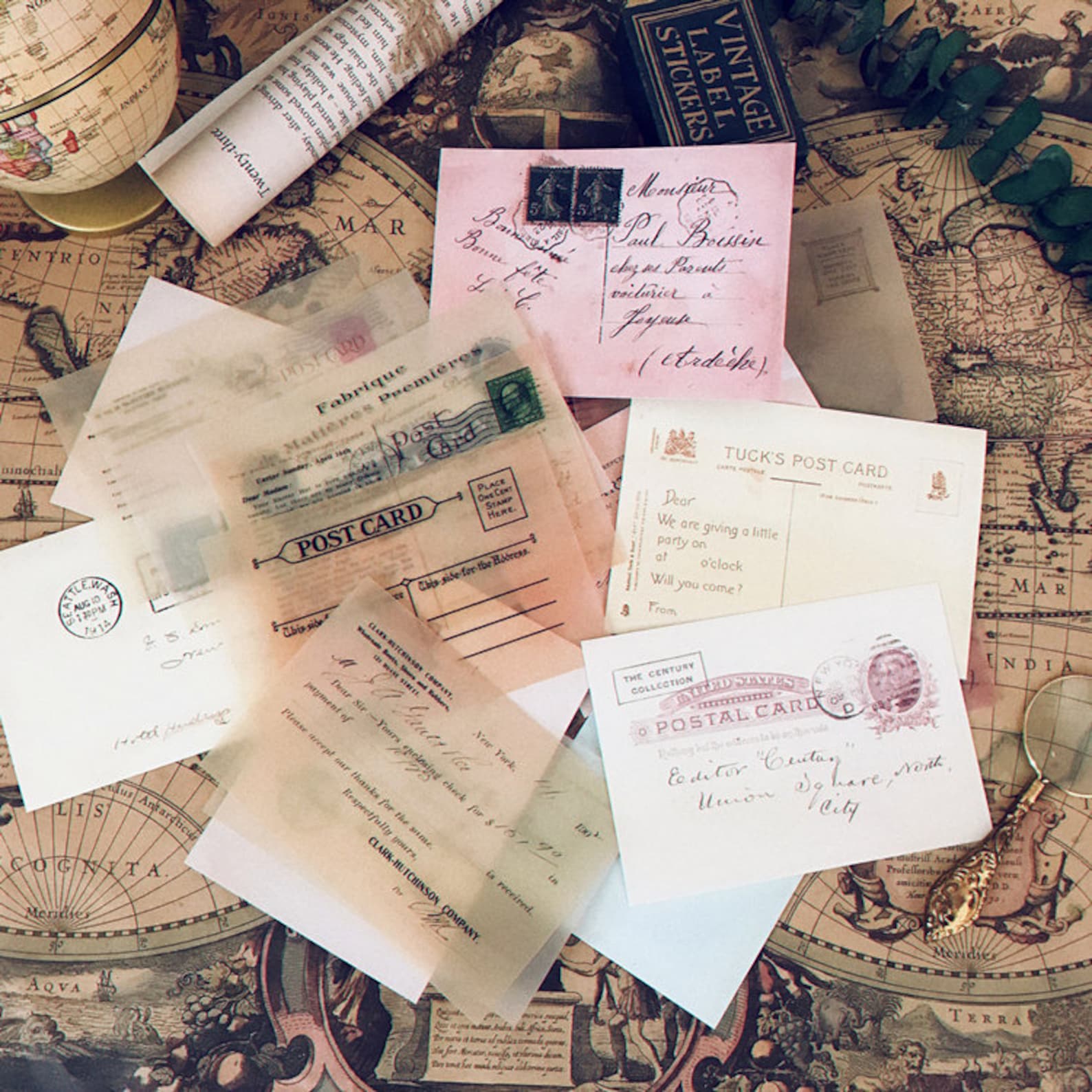 Ephemera Set 16 Sheets Vintage Letter Postcard Themed Paper - Etsy