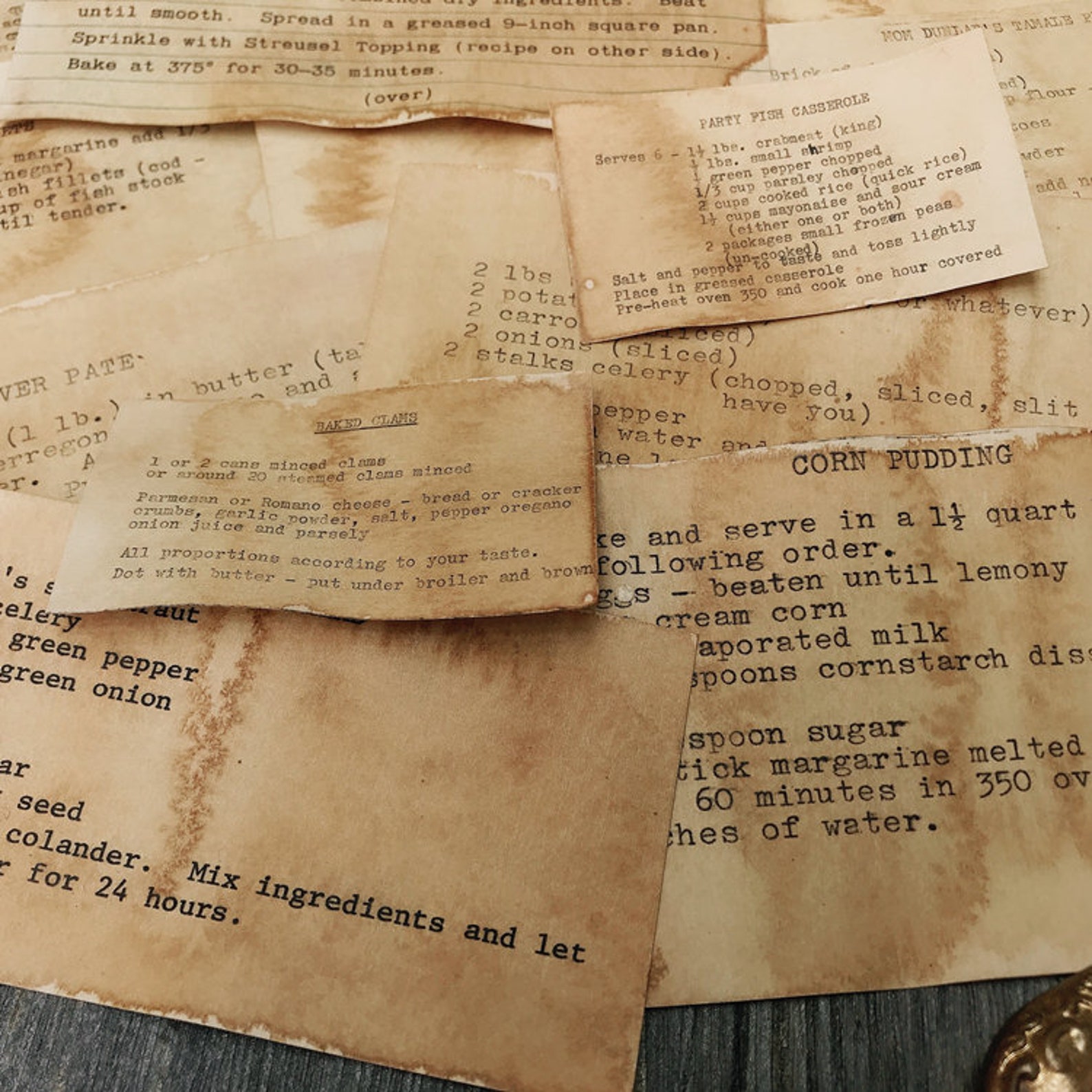 Vintage Coffee Stained Food Recipe Ephemera Paper, Food Recipe Vintage ...