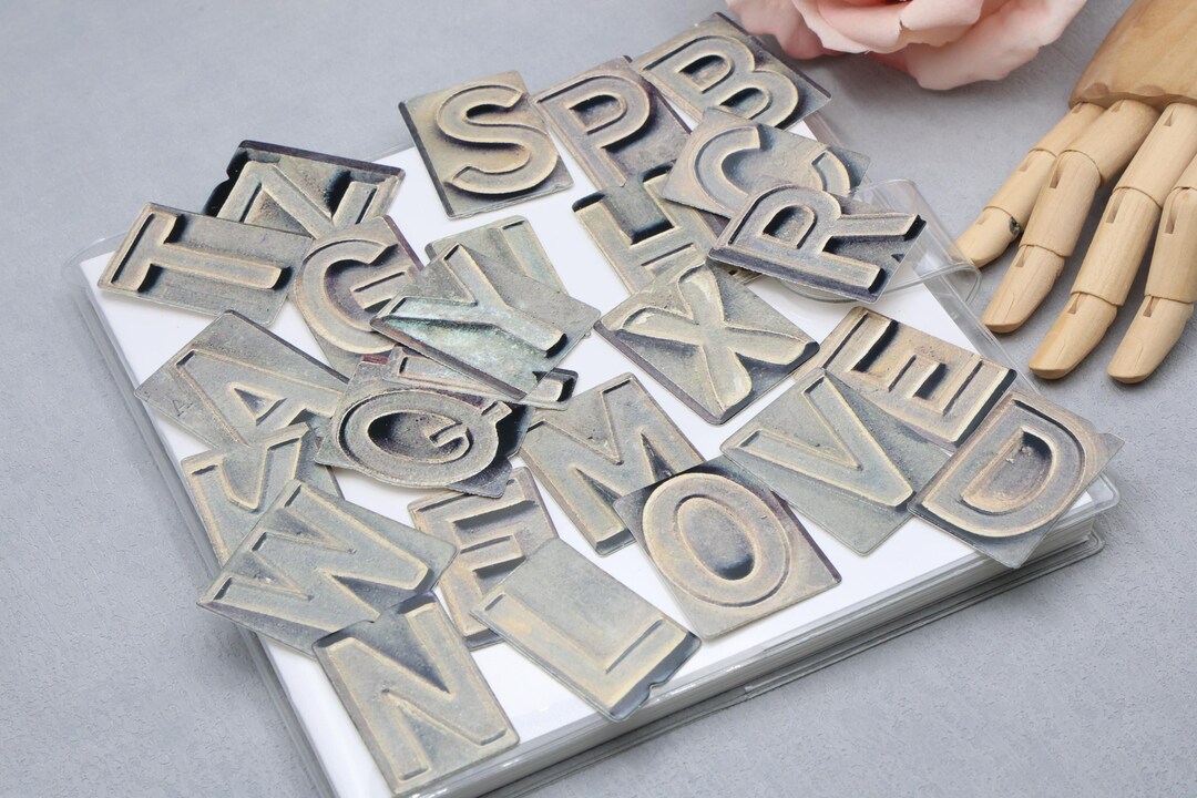 Letter Alphabet Cardstock Ephemera L Vintage Mottled Retro Metal Sheet ...