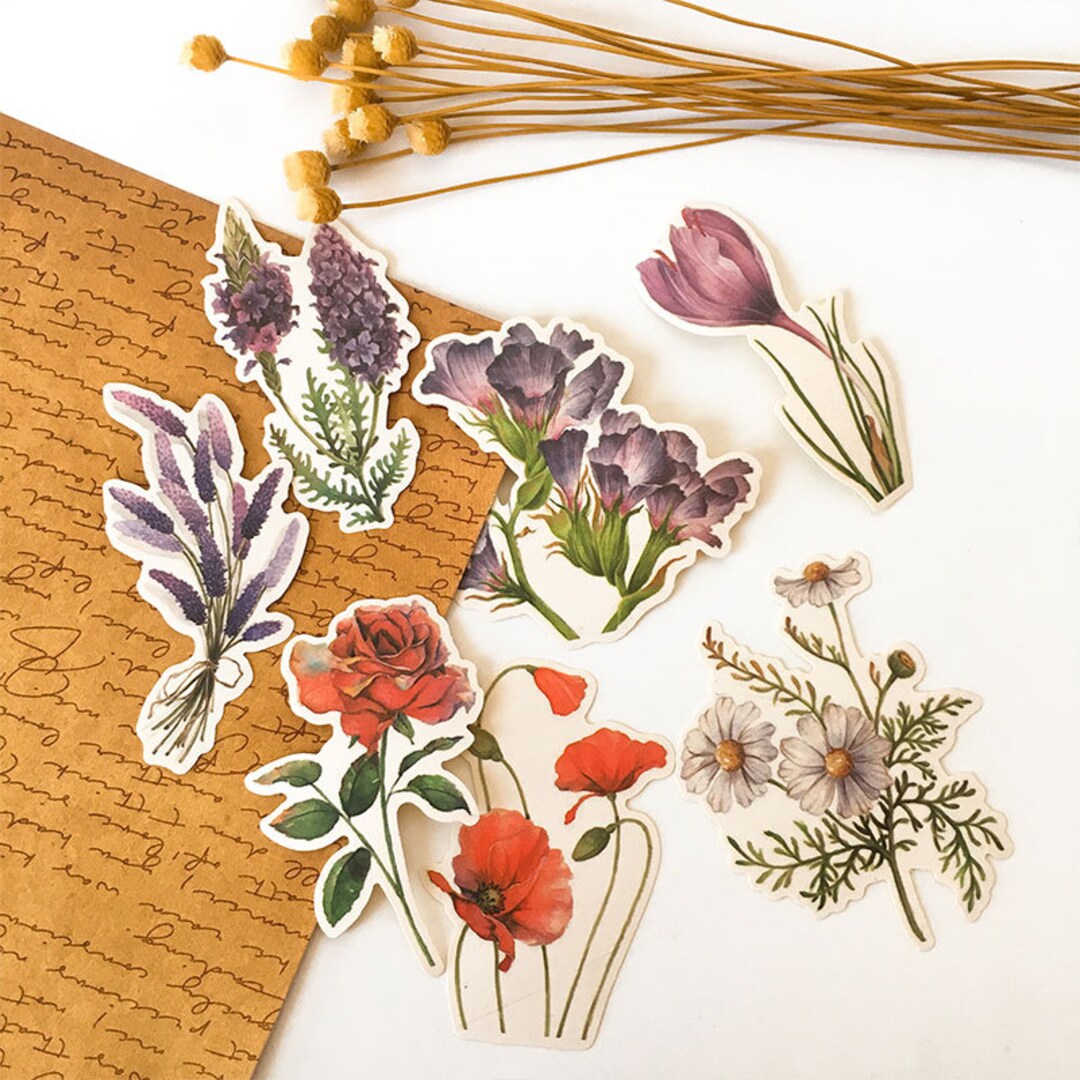 7pcs/pack Flower Leaf Botanical Plant Themed , Decorative Stickers, Die ...