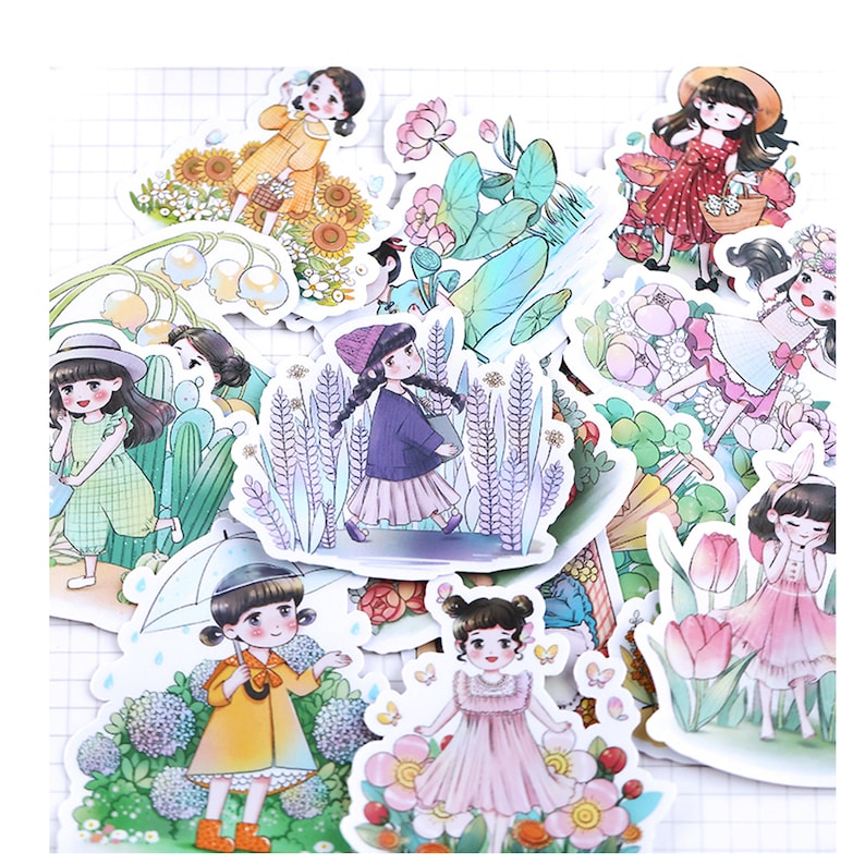 Floral Little Girl Stickers Cute Flower Fairies Girls Flower - Etsy