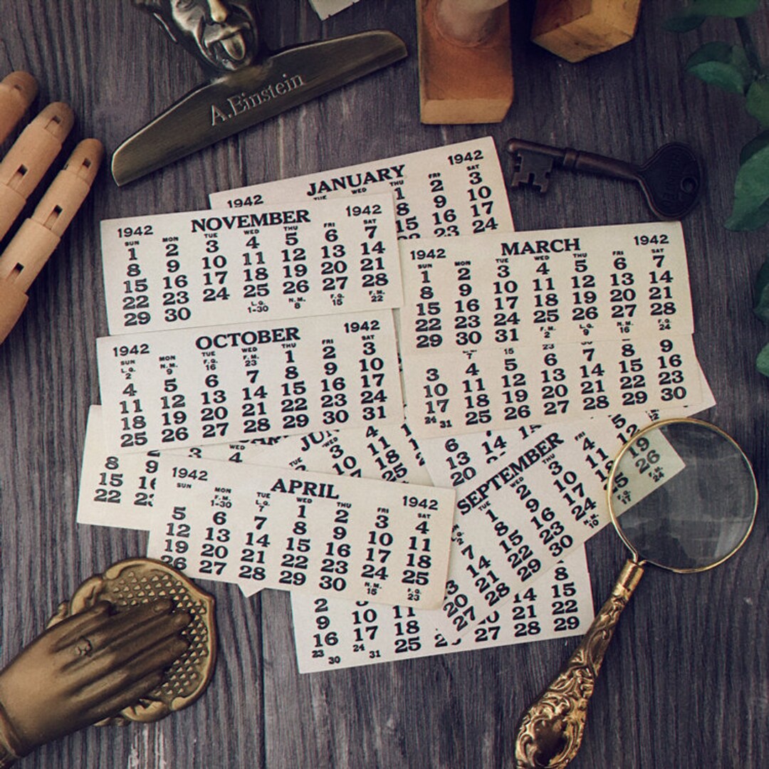 Vintage Month Calendar Stickers Month Stickers Monthly in 1942 ...