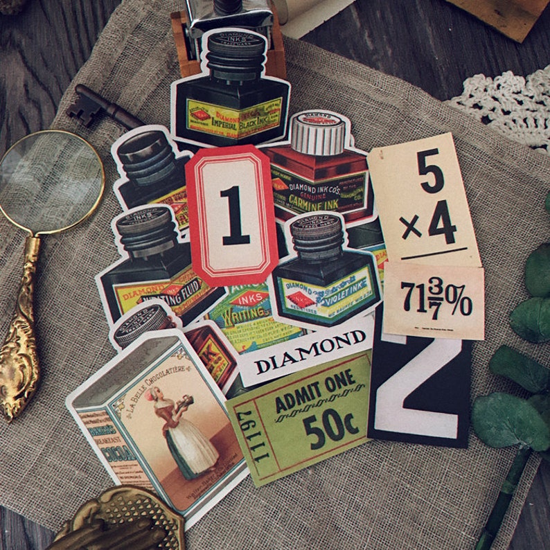 Vintage ink sticker ink bottle collage label stickers junk | Etsy