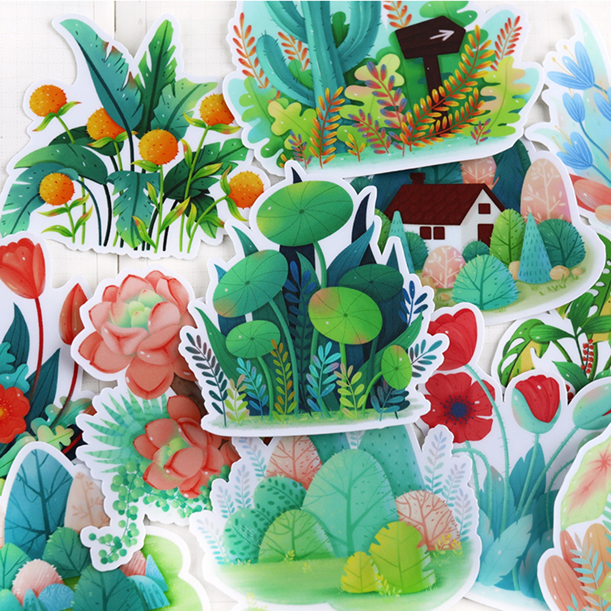 Green Plant Sticker Meadow Flower Plant Leaf Forest Themed | Etsy