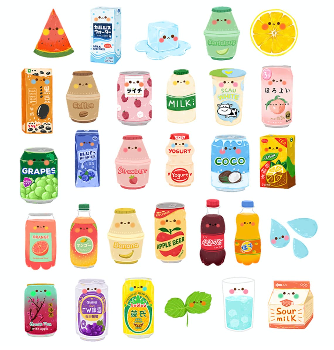 Cute Soft Drinks Sticker Soda Juice Beer Coke Snack Fruit | Etsy