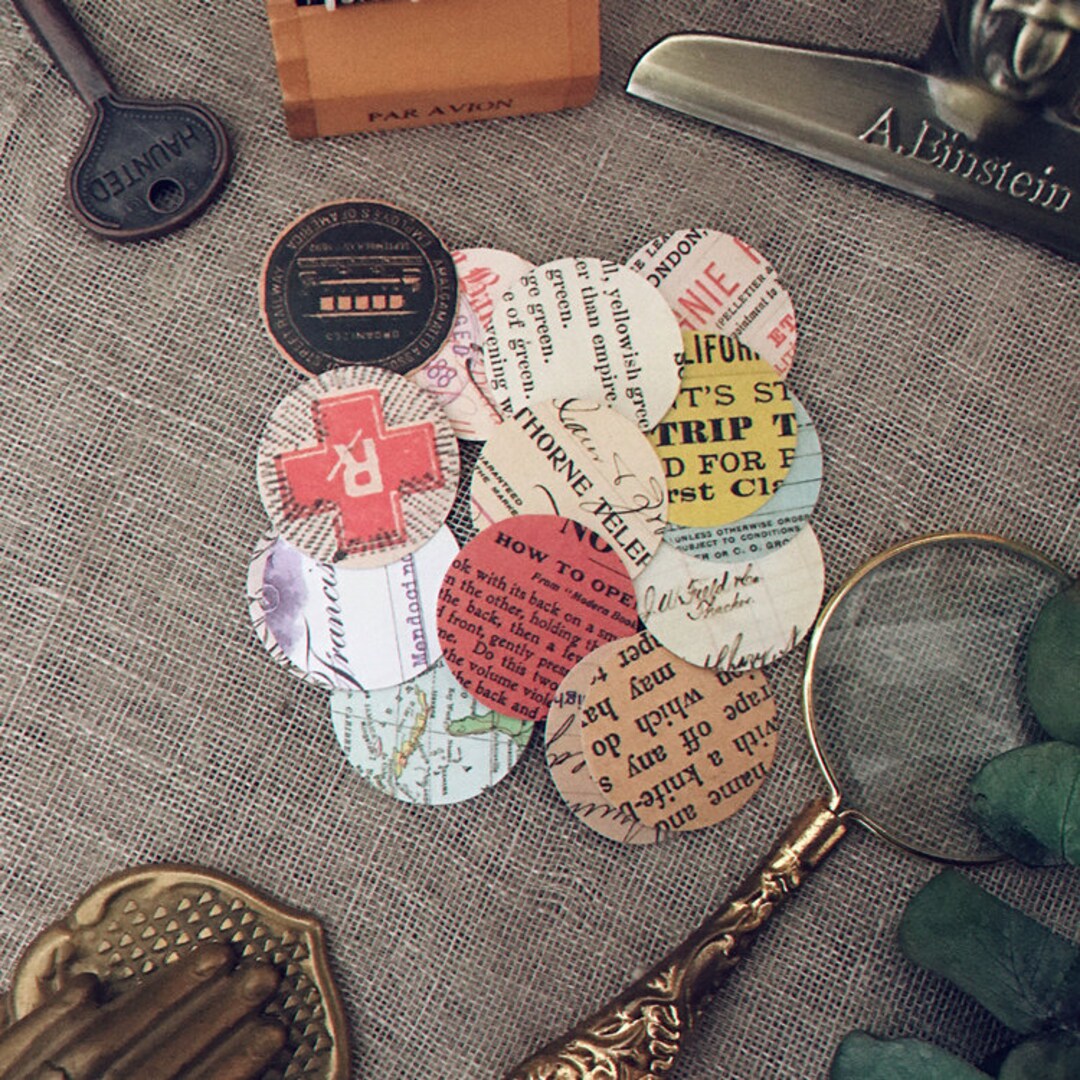 15pcs/pack Vintage Round Shape Random Collage Stickers , Junk Journal ...
