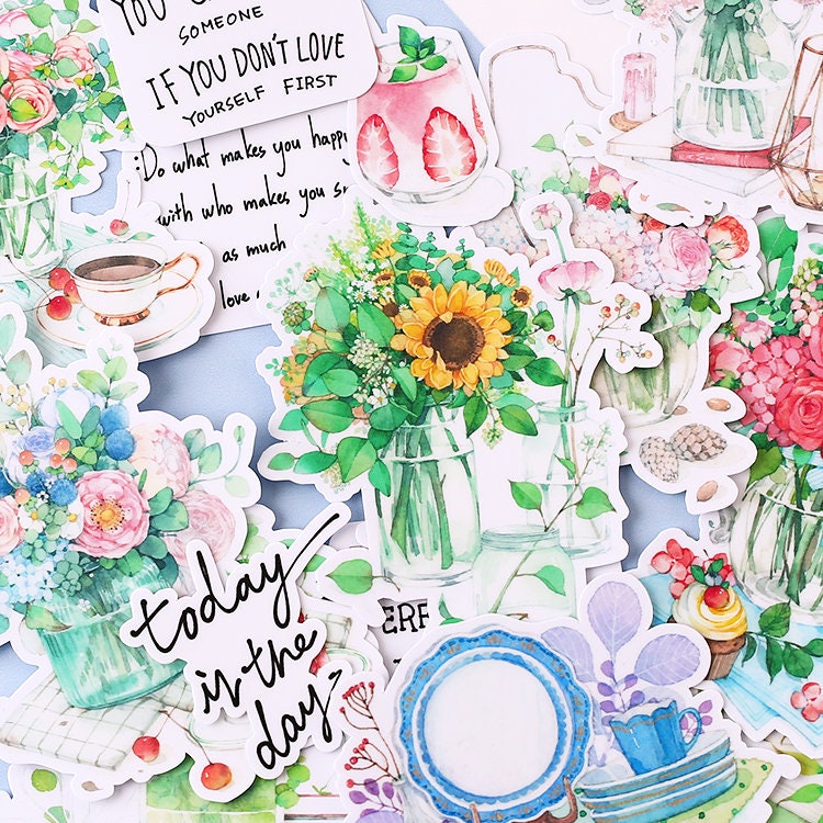 Flower Stickers | Sunflower Pink Flower Floral Vase Wreath Plants ...