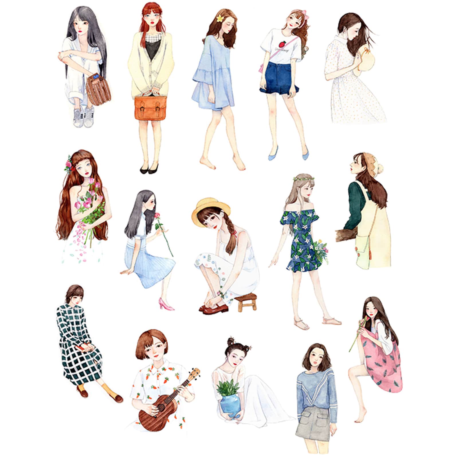 Fashion Girl Stickers Watercolor Modern Girls Streetwear - Etsy