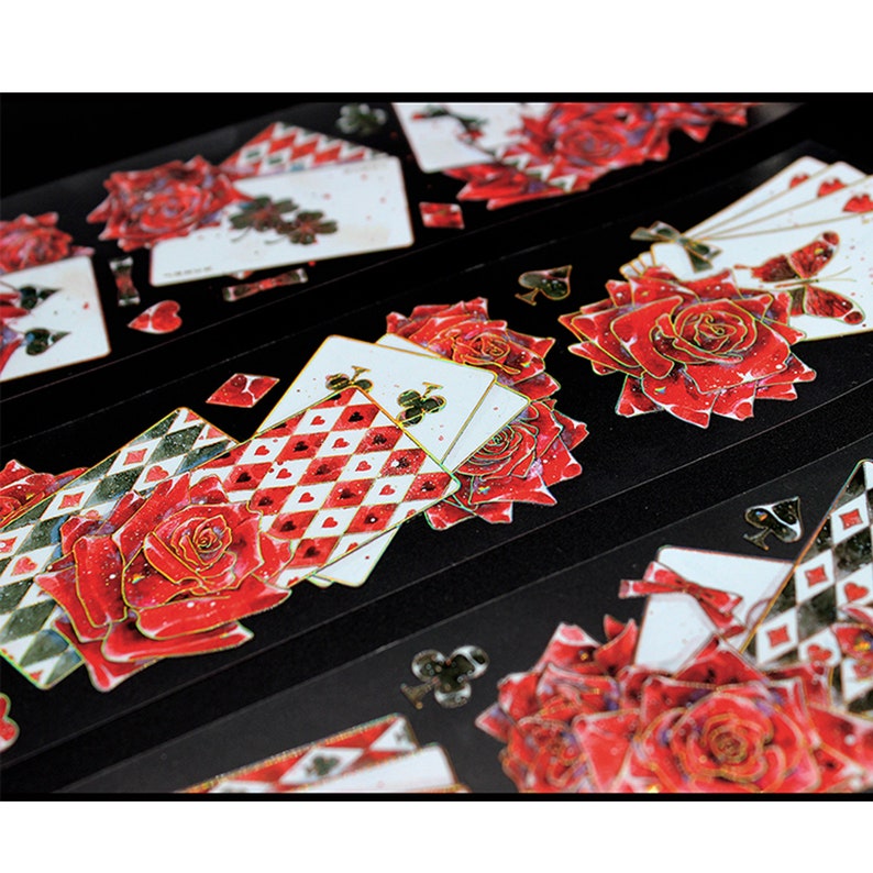 Red Rose Poker Card Themed PET Tape ｜ Card Game Casino Flower Rose Deco ...