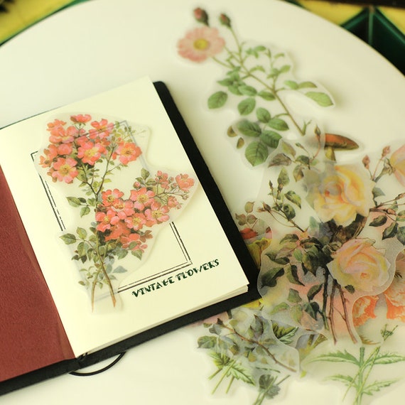 40pcs/pack Vellum Paper Texture Large Botanical Floral Flower | Etsy