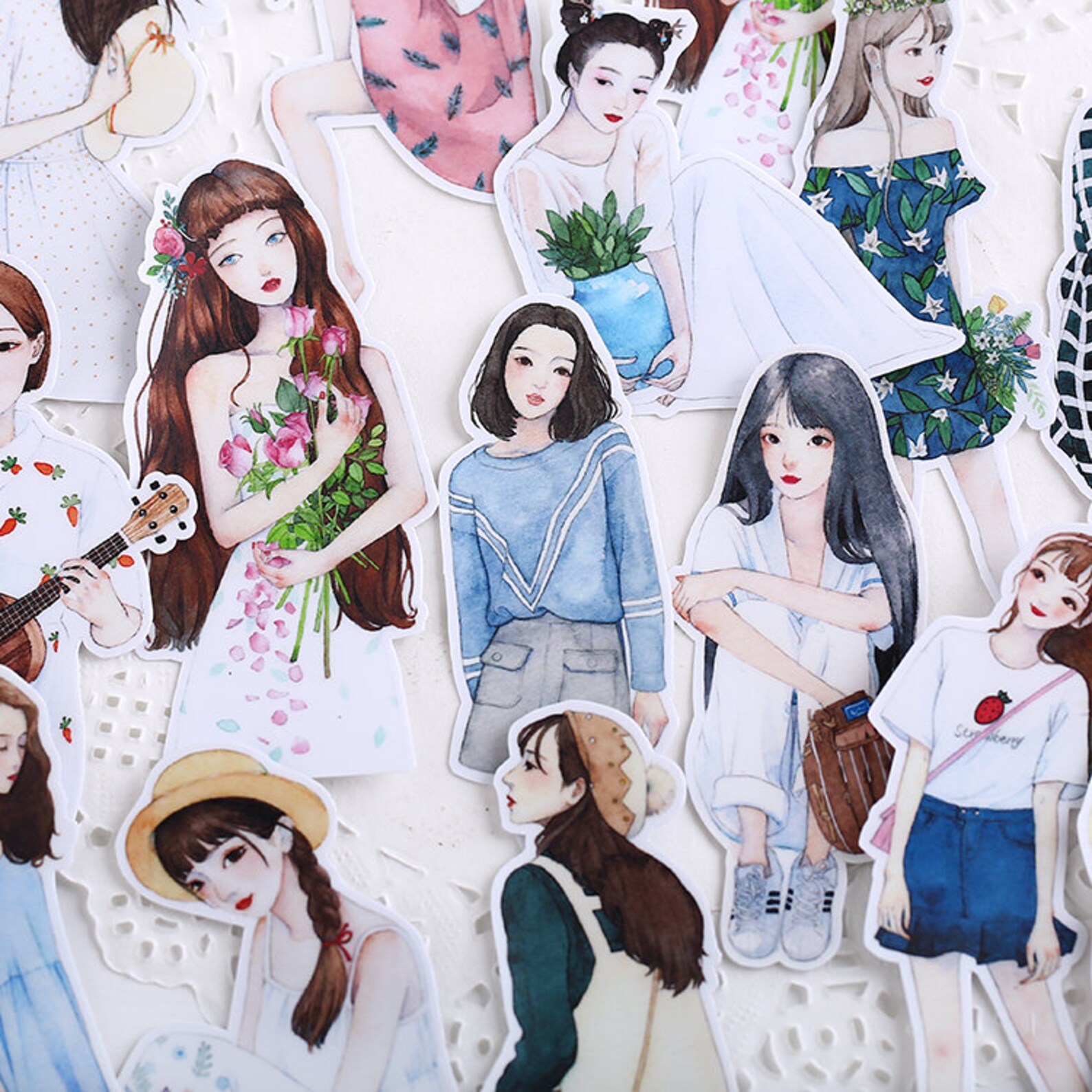Fashion Girl Stickers Watercolor Modern Girls Streetwear Style Dress Fashion Girl Stickers Watercolor Modern Girls Streetwear Style Dress