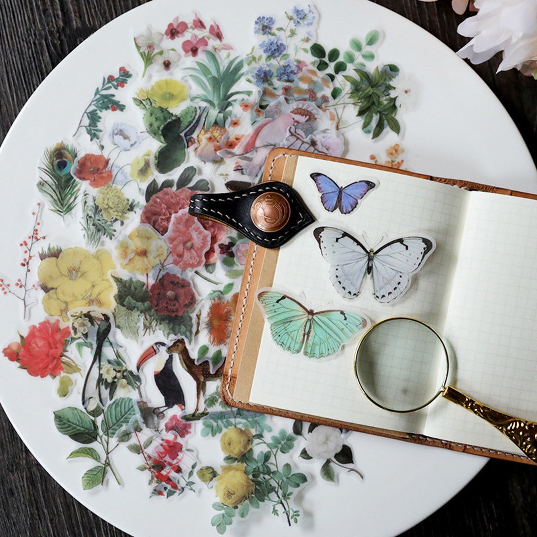 60pcs/pack Parchment Paper Texture Thin Stickers Pack~ Flower, Floral ...