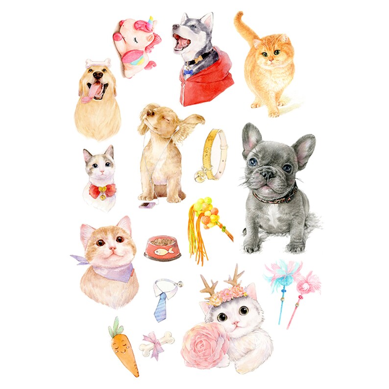 Cute Cat Kitty Dog Pet Stickers Watercolor Decorative | Etsy